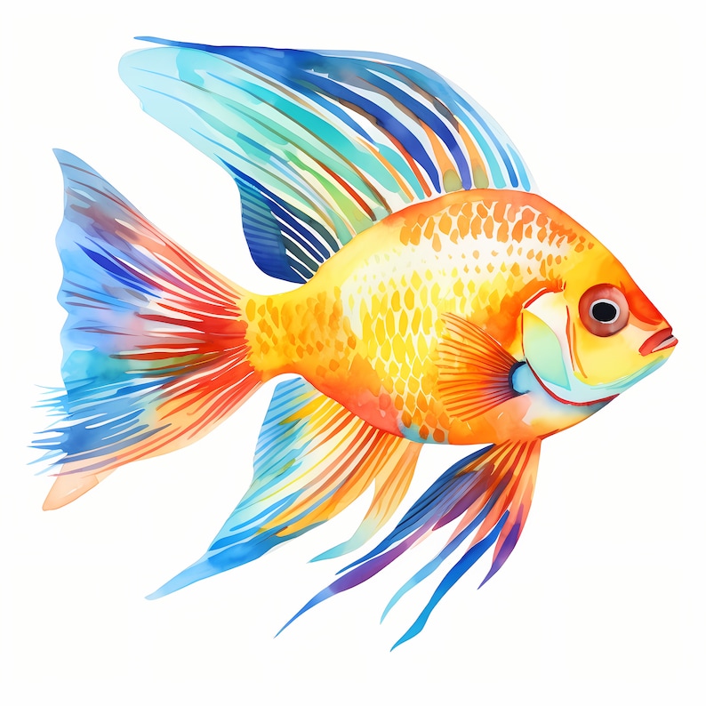 Watercolor Tropical Fish Clipart: Aquarium JPG Images (commercial Use ...
