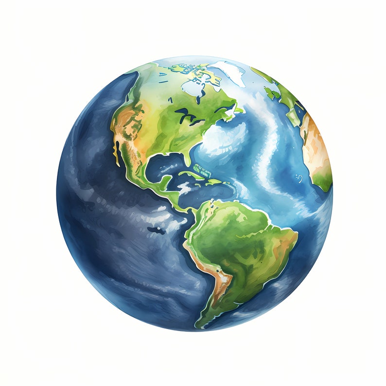 Watercolor Earth Clipart: Globe Planet Images (jpgs, Instant Download ...