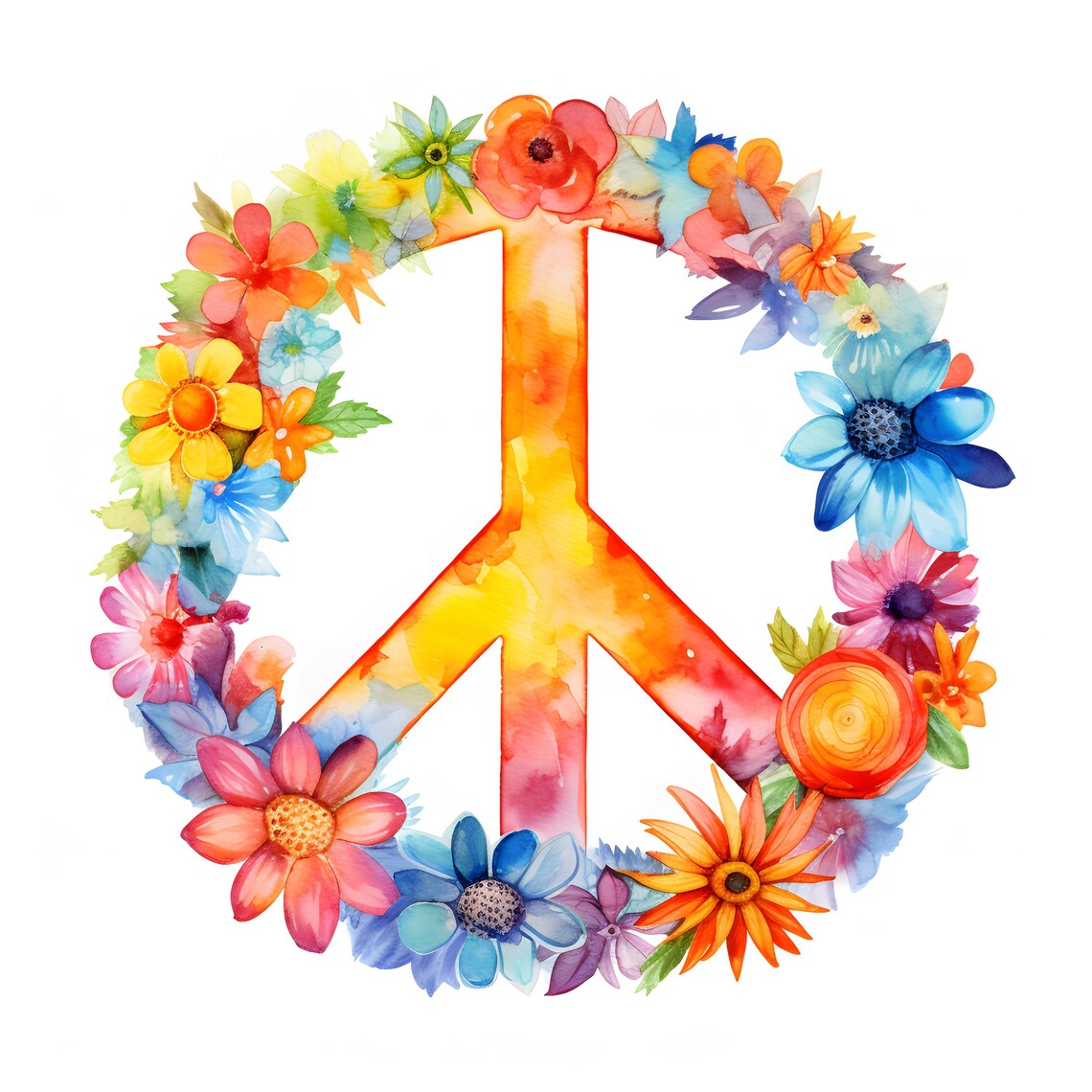 Watercolor Peace Sign Clipart: Rainbow Peace Symbol Images (jpgs ...