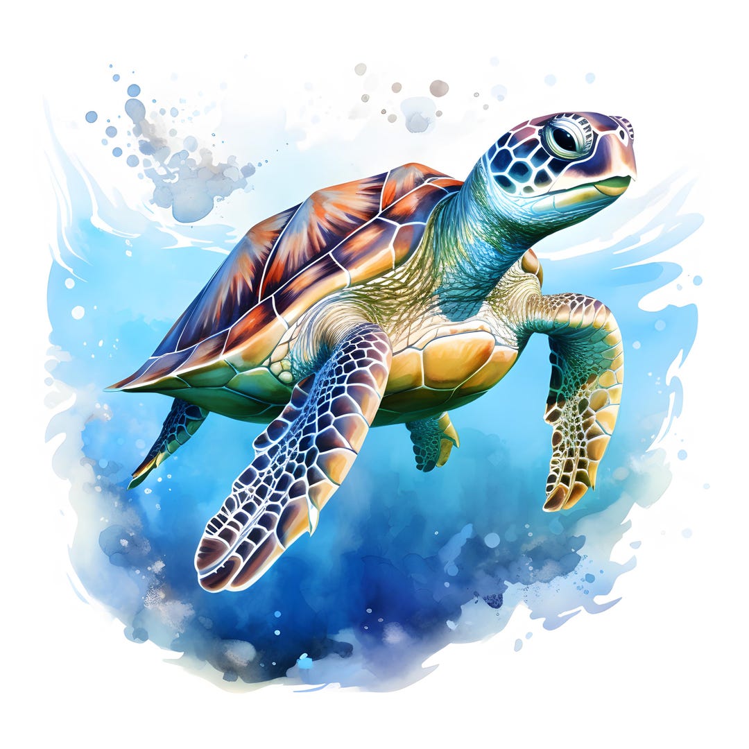Watercolor Sea Turtle Clipart: Printable JPG Images, Commercial Use ...