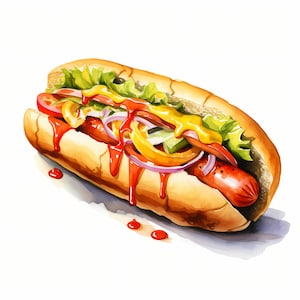 Hot Dog Clipart, American Hotdog, Fast Food Images, 10 Watercolor Clip ...