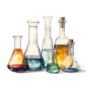 Chemistry Flasks Clipart, Antique Test Tubes Images, 10 Watercolor Clip ...