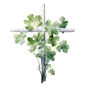 Greenery Cross Clipart, Cross With Leaves Images, 10 Watercolor Clip ...