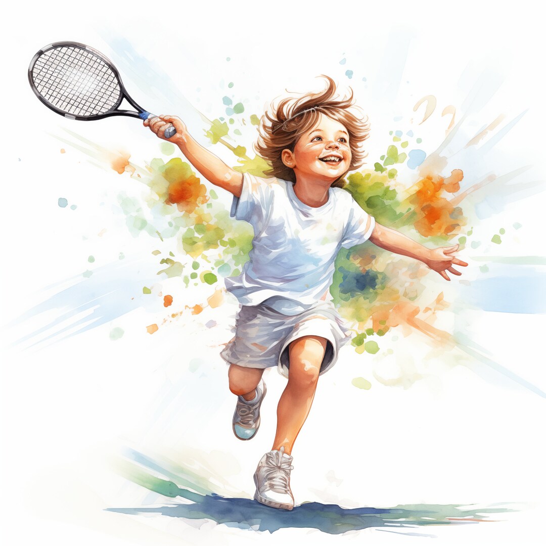 Tennis Clipart, Kids Tennis Images, 10 Watercolor Clip Art, Printable ...