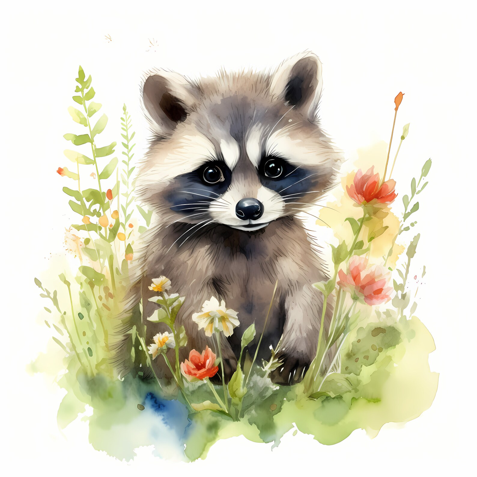 Raccoon Clipart, Raccoon in Meadow Images, 10 Watercolor Clip Art ...
