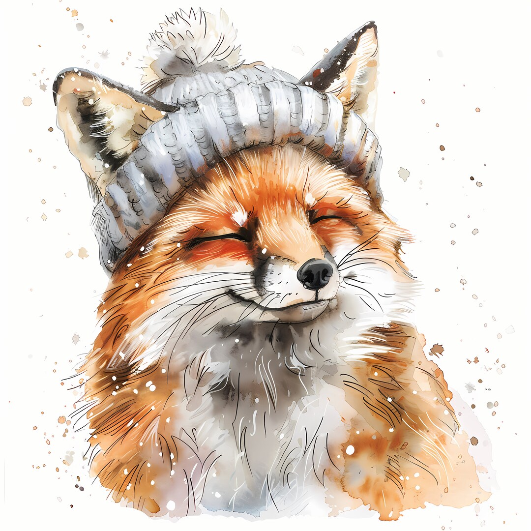 Fox in Wool Hat Clipart, Winter Foxes Images, 10 Watercolor Clip Art ...