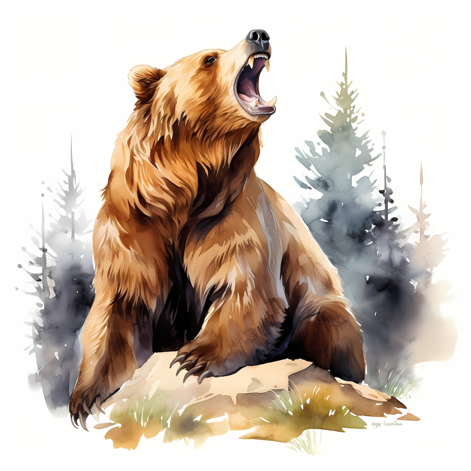 Howling Bear Clipart, Brown Bear in Forest Images, 10 Watercolor Clip ...