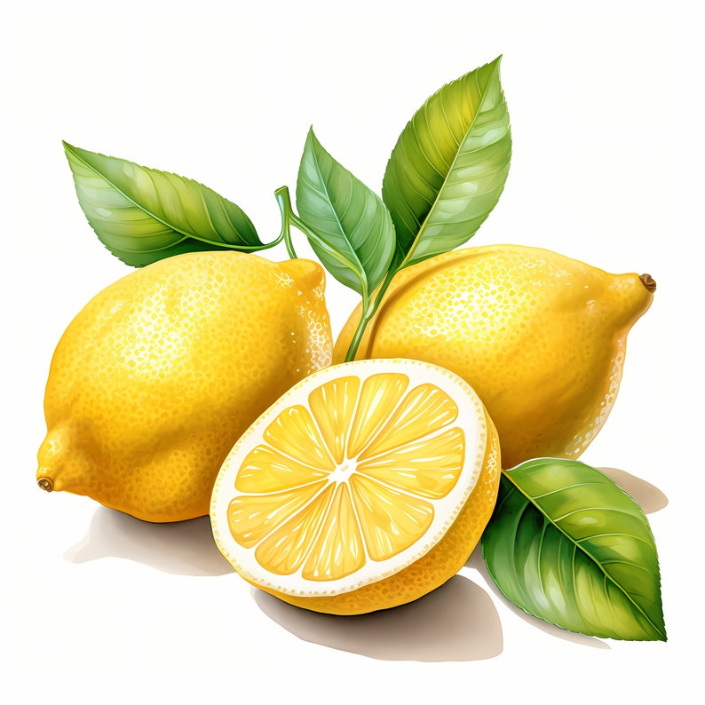 Lemons, Fresh Citrus, Fruit Lemon Watercolor Clipart Set With 10 JPG ...
