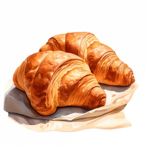 Croissants Clipart, Tasty French Dessert Images, 10 Watercolor Clip Art ...