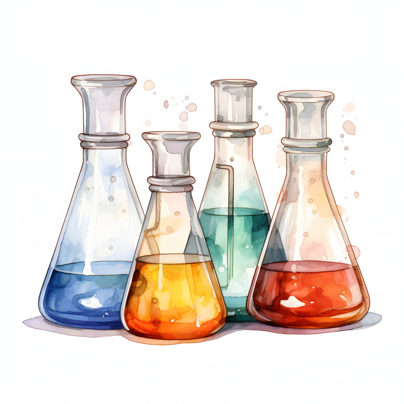 Chemistry Flasks Clipart, Antique Test Tubes Images, 10 Watercolor Clip ...