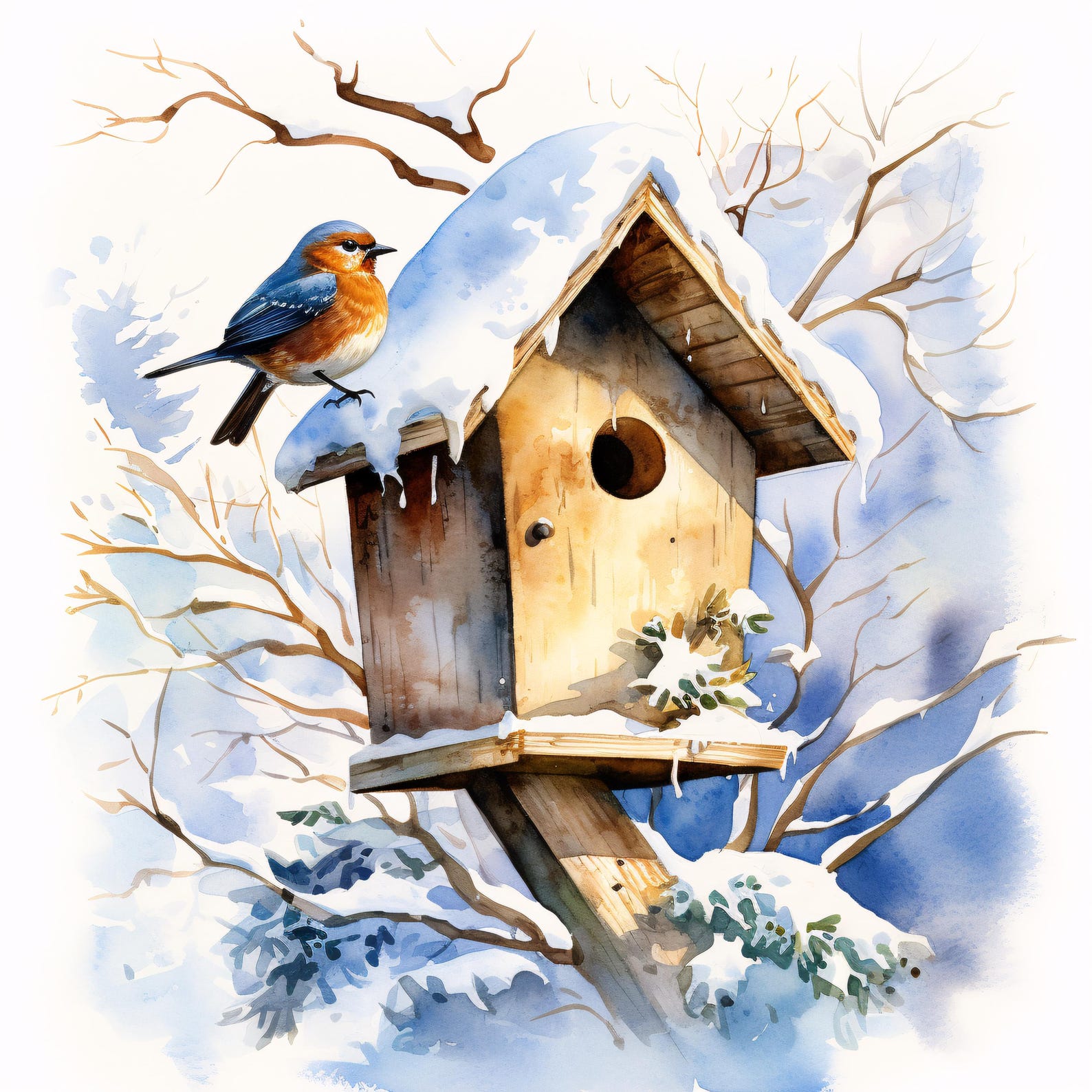 Winter Birdhouse Clipart, Snow Bird Images, 10 Watercolor Clip Art ...