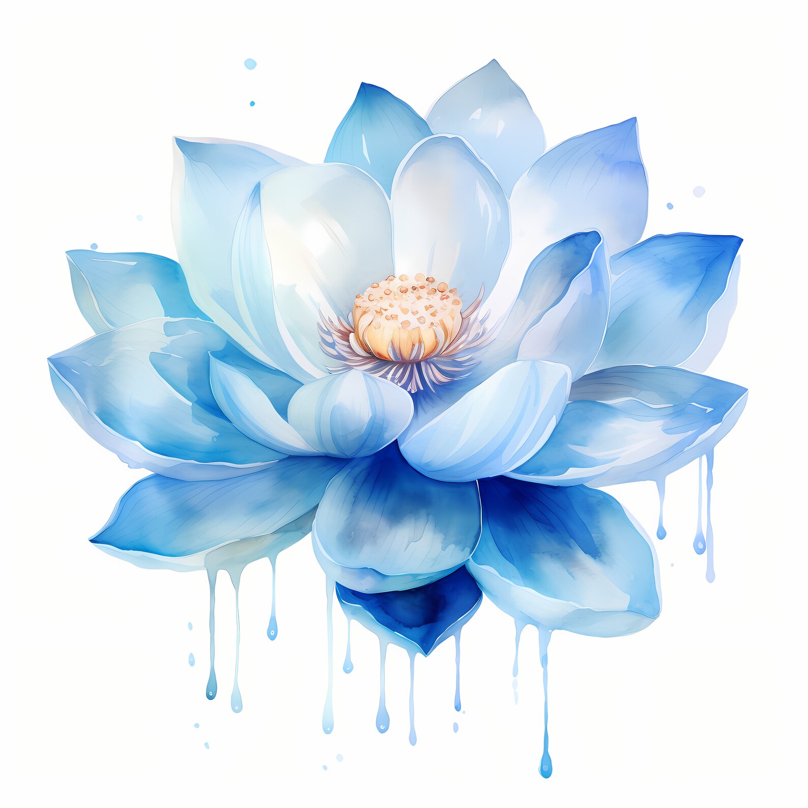 Lotus Clipart, Abstract Blue Flower Images, 10 Watercolor Clip Art ...