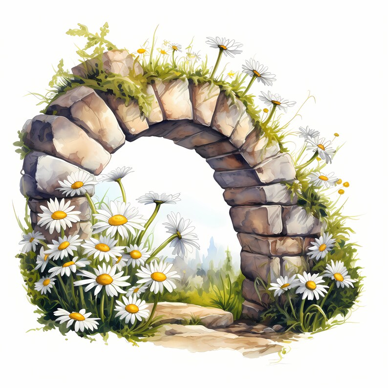 Stone Arch Clipart, Stone Arch With Daisies Images, 10 Watercolor Clip ...