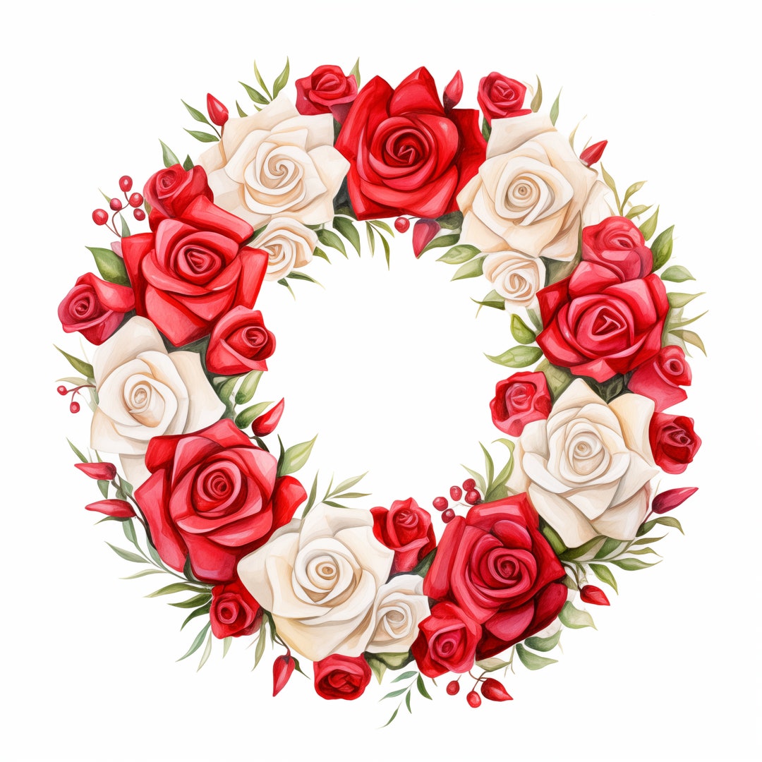 Roses Wreath Clipart, Red and White Roses Images, 10 Watercolor Clip ...