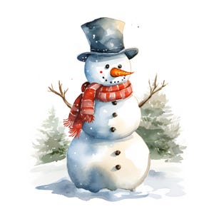 Snow Man Clipart, Snowman With Scarf Images, 10 Watercolor Clip Art ...