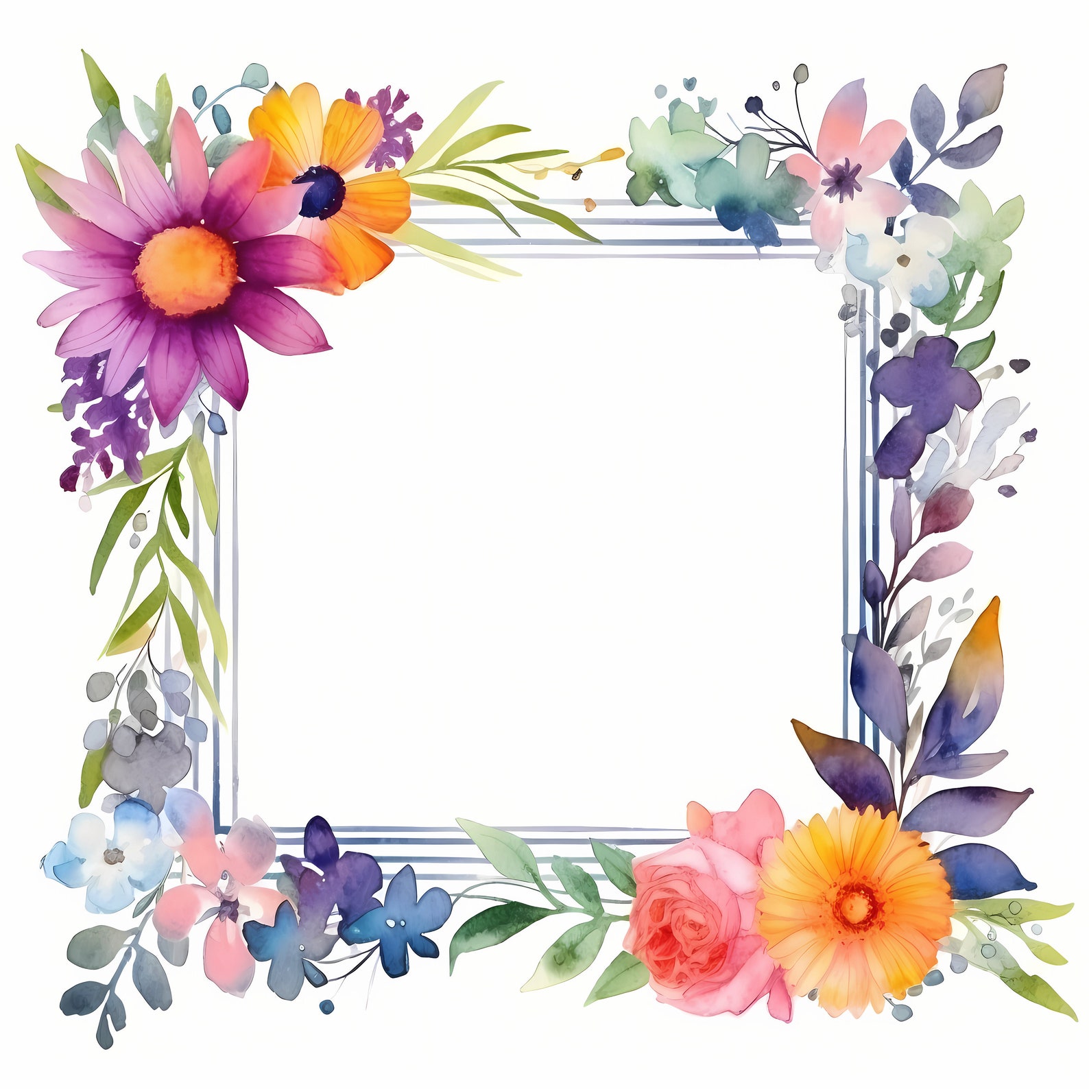 Watercolor Floral Frame Clipart: Printable Flower Border (jpgs ...