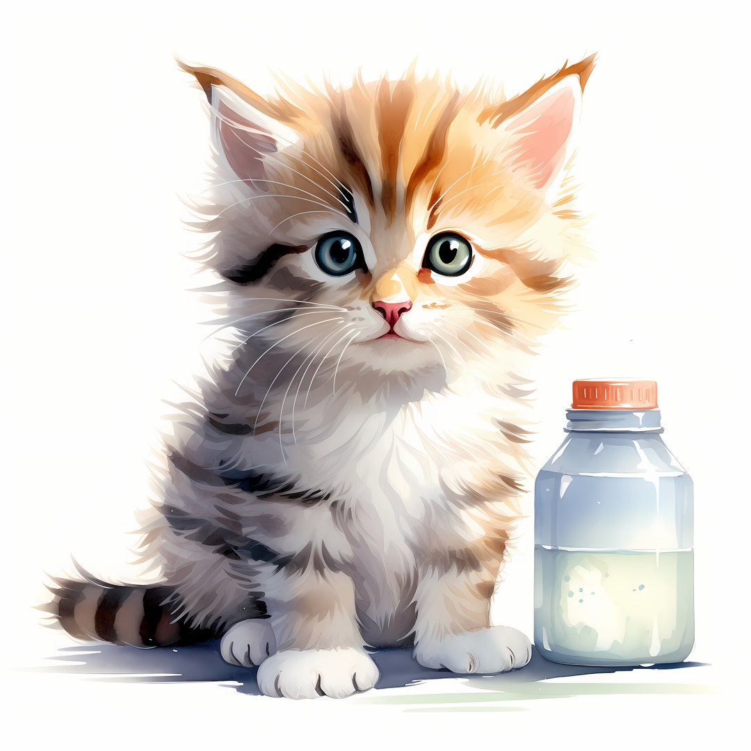 Kitten With Bottle Clipart, Baby Cat Images, 10 Watercolor Clip Art ...