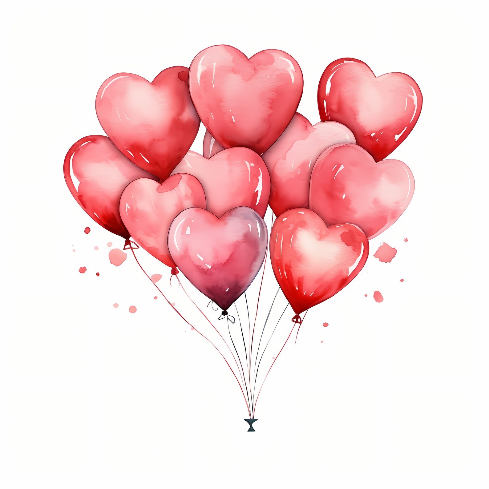 Heart Balloons Clipart, Valentine's Day Balloons Images, 10 Watercolor ...