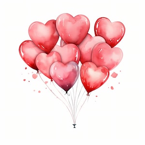 Heart Balloons Clipart, Valentine's Day Balloons Images, 10 Watercolor ...