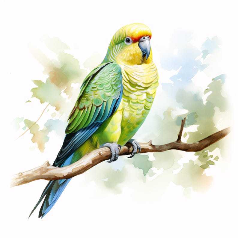 Parakeet Bird Clipart, Green Budgie Images, 10 Watercolor Clip Art ...