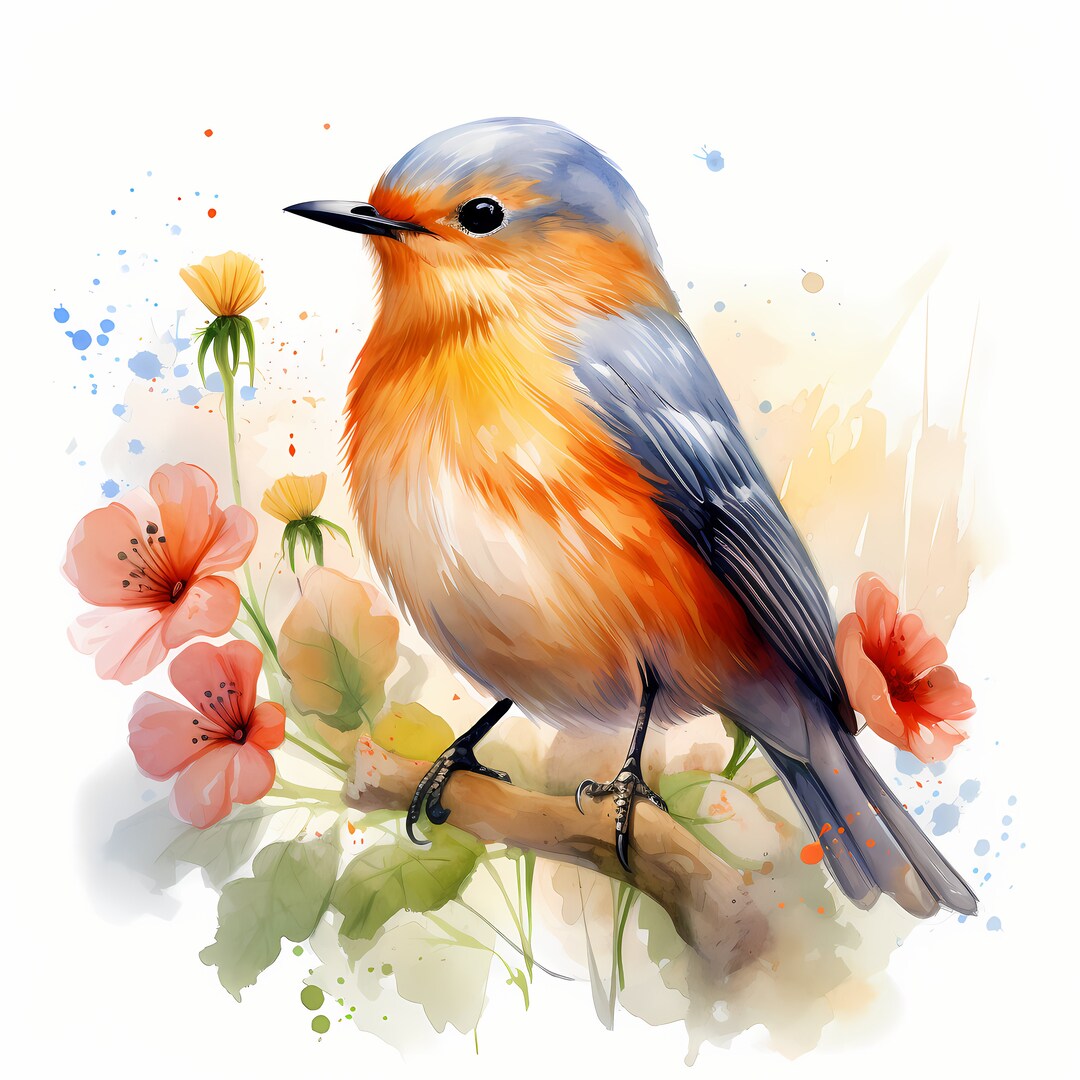 Bird With Flowers Clipart, Floral Birds Images, 10 Watercolor Clip Art ...
