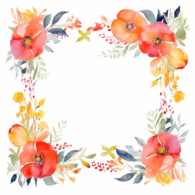 Watercolor Floral Frame Clipart: Printable Flower Border (jpgs ...