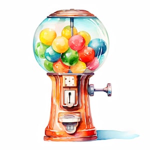 Watercolor Gumball Machine Clipart: 10 JPG Images (commercial Use) - Etsy