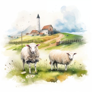 Sheep Clipart, Farmyard Sheep Images, 12 Watercolor Clip Art, Printable ...
