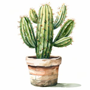 Cactus Clipart, Cactus in Pot Images, 10 Watercolor Clip Art, Printable ...