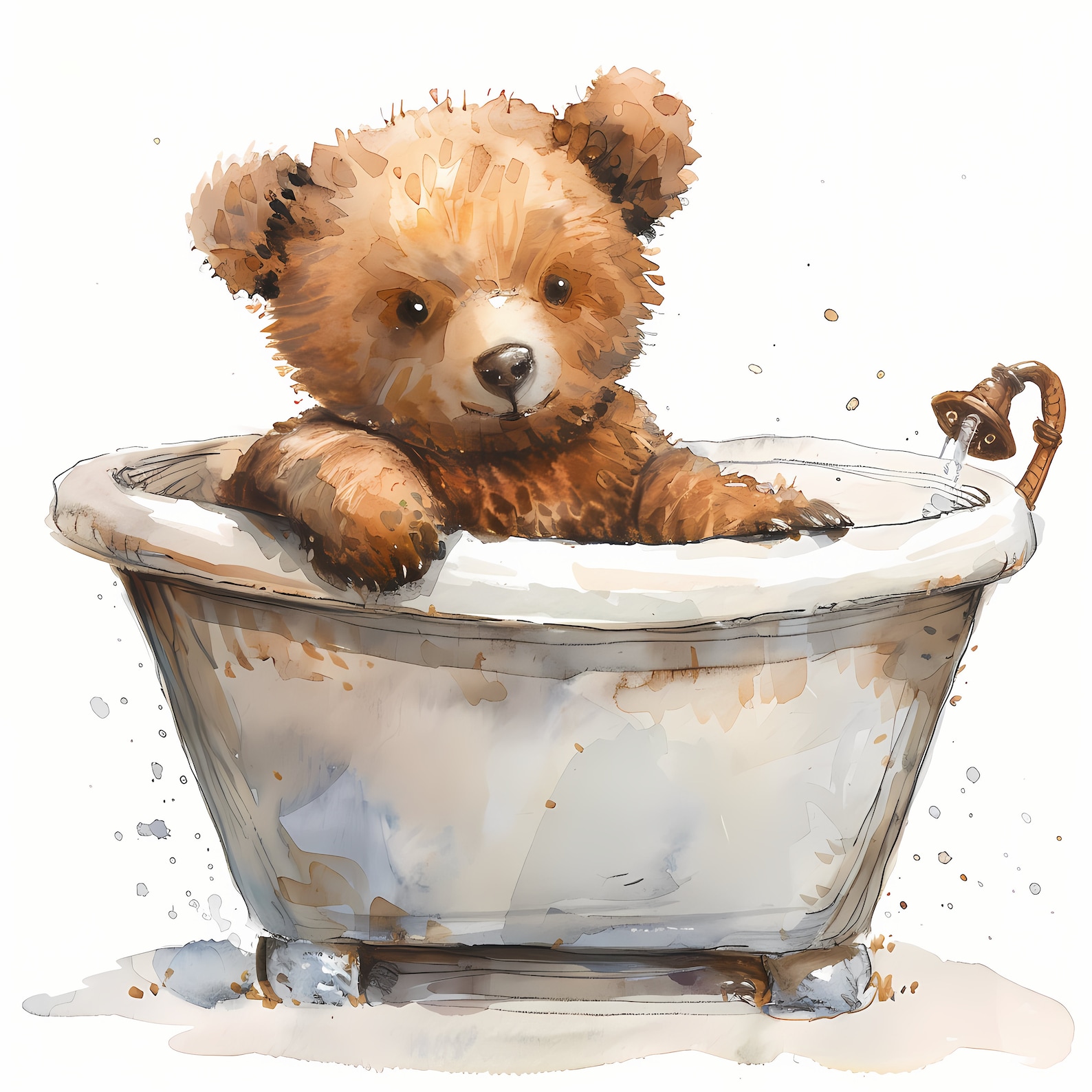 Bear in Bathtub Clipart, Bear Washing Images, 10 Watercolor Clip Art ...