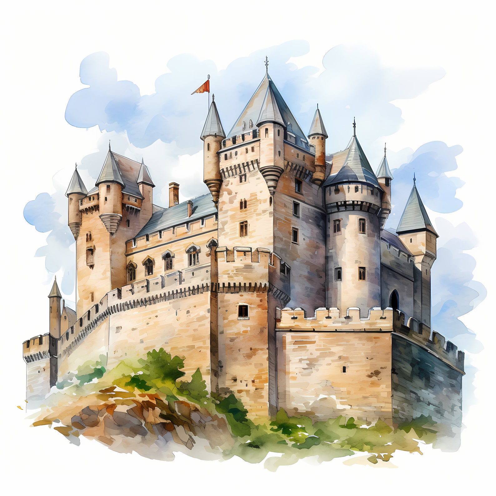 Medieval Castle Clipart, British Castles Images, 10 Watercolor Clip Art ...