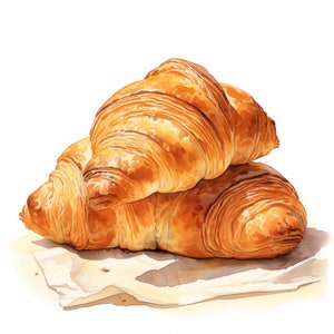 Croissants Clipart, Tasty French Dessert Images, 10 Watercolor Clip Art ...