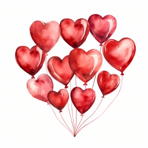 Heart Balloons Clipart, Valentine's Day Balloons Images, 10 Watercolor ...