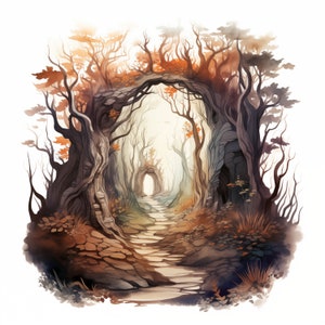 Entrance to Forest Clipart, Enchanted Forest Images, 10 Watercolor Clip ...