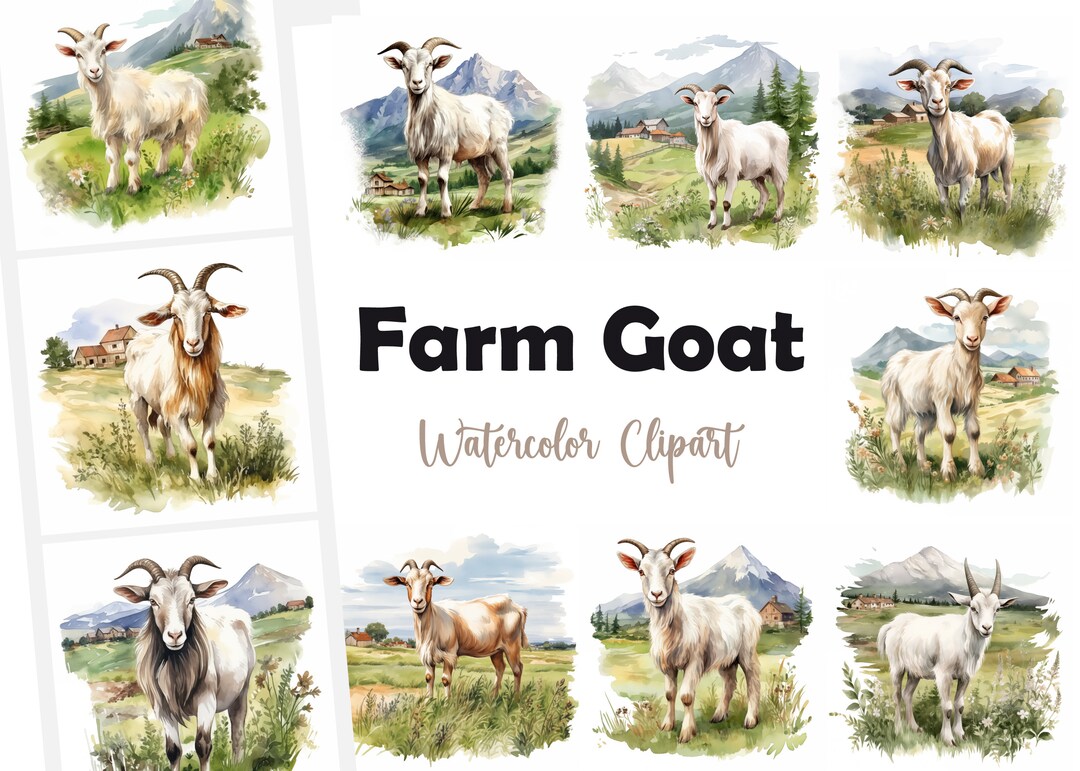 Farm Goat Clipart, Goat Images, 14 Watercolor Clip Art, Printable Jpgs ...