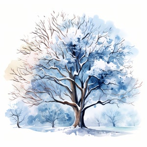 Frozen Tree Clipart, Winter Tree Images, 10 Watercolor Clip Art ...