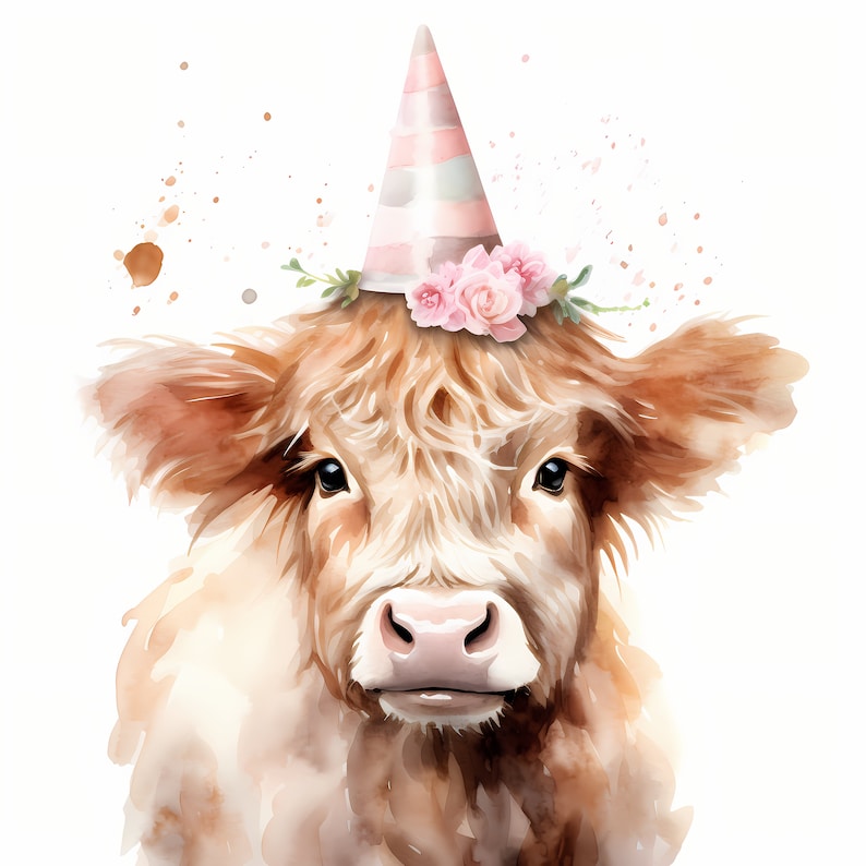 Cow Clipart, Cow With Party Hat Images, 10 Watercolor Clip Art ...