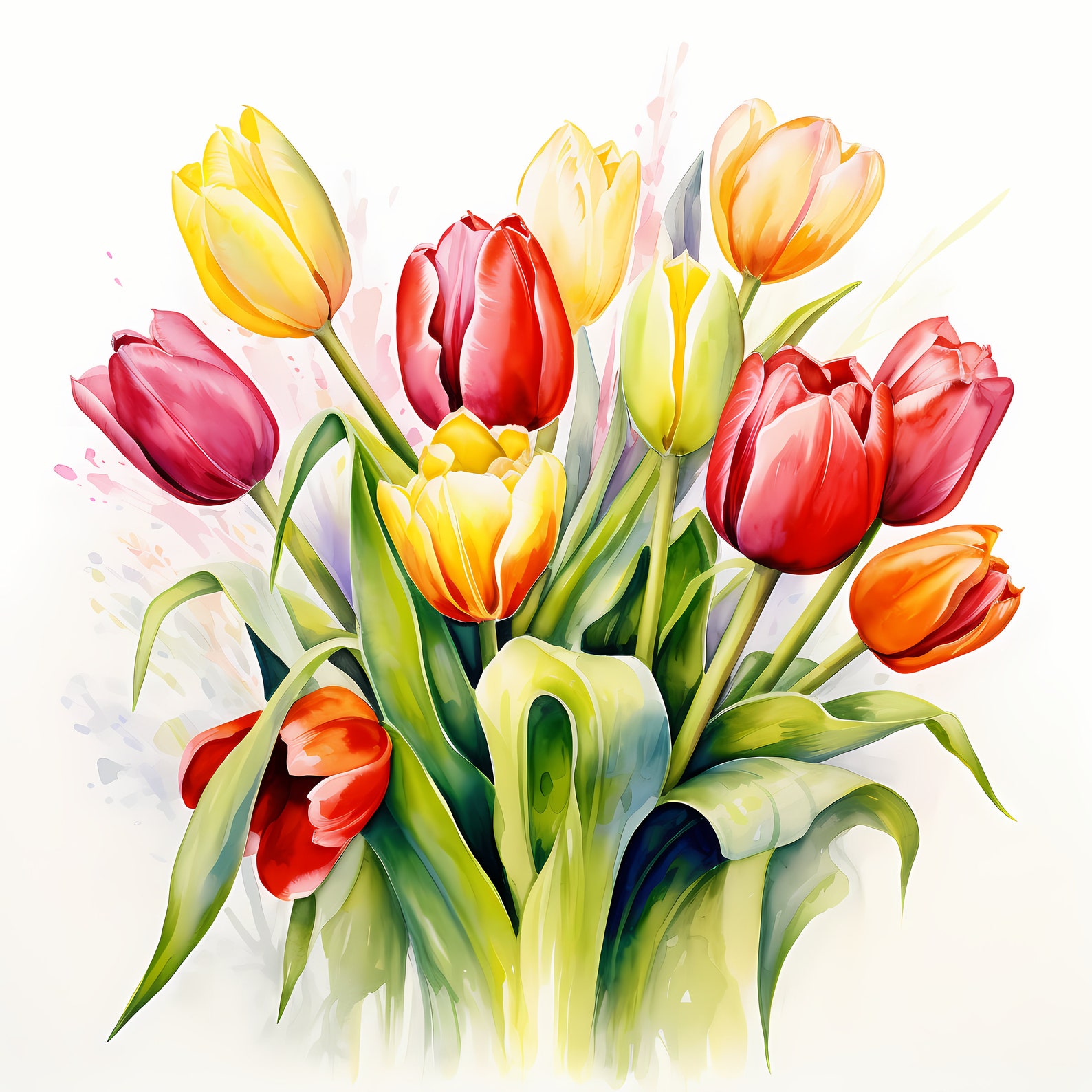 Tulips, Bouquet of Tulips, Spring Flowers Watercolor Clipart Set With ...