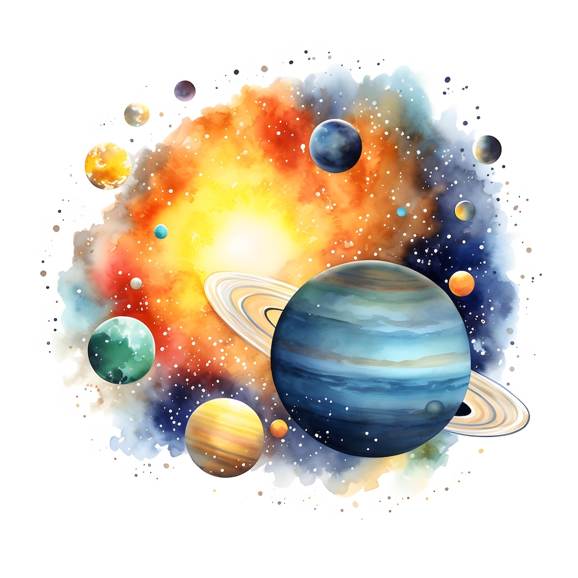 Watercolor Planets Clipart: Galaxy Stars Images (jpgs, Instant Download ...