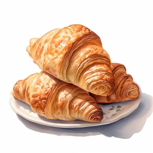 Croissants Clipart, Tasty French Dessert Images, 10 Watercolor Clip Art ...