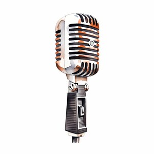 Watercolor Retro Microphone Clipart: Printable JPG Images (commercial ...
