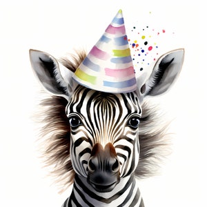 Zebra With Party Hat, Funny Zebra Watercolor Clipart Set With 10 JPG ...
