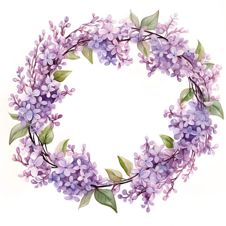 Watercolor Lilac Wreath Clipart: Wedding Flower Images (JPG, Commercial ...