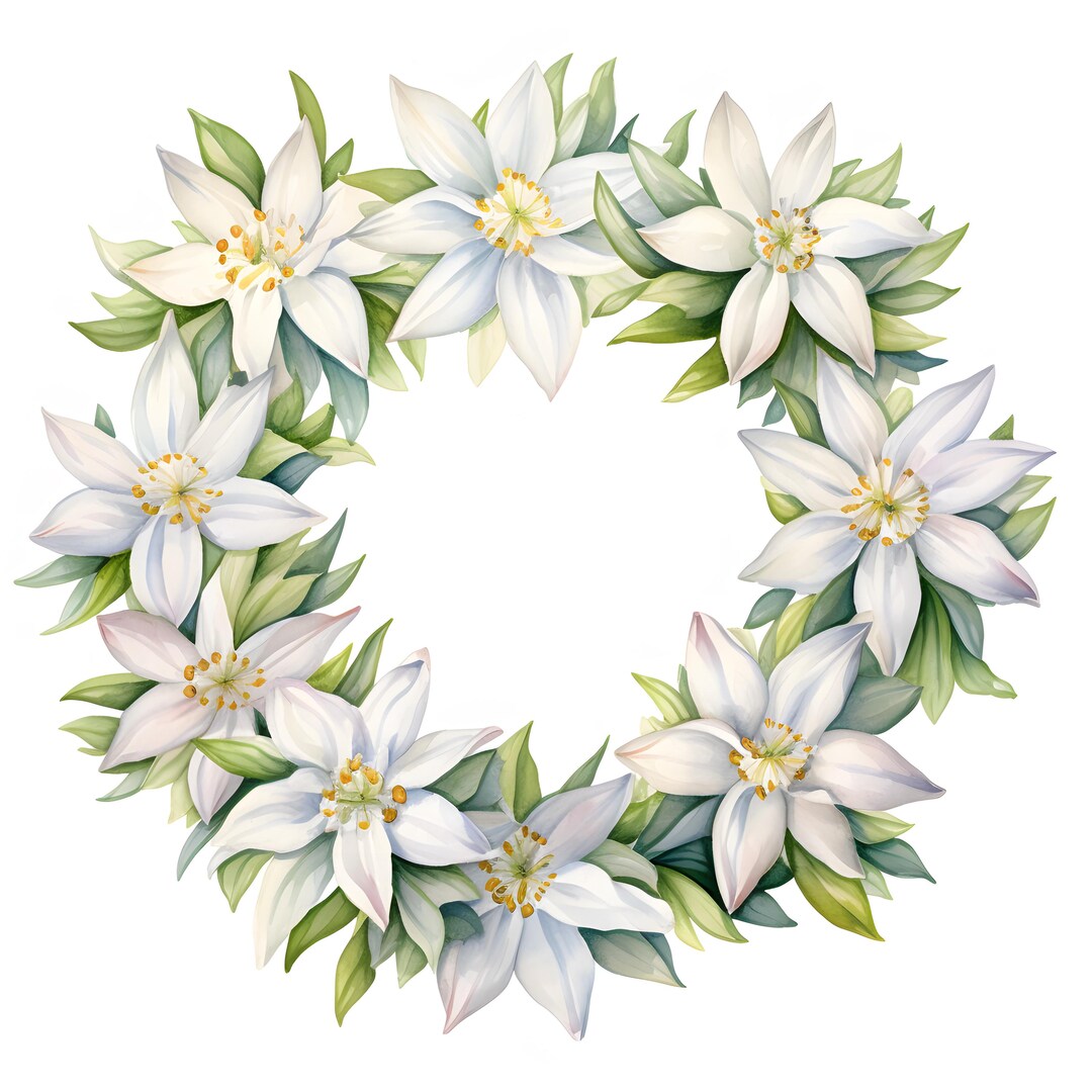 Edelweiss Wreath Clipart, Floral Wreath Images, 10 Watercolor Clip Art ...