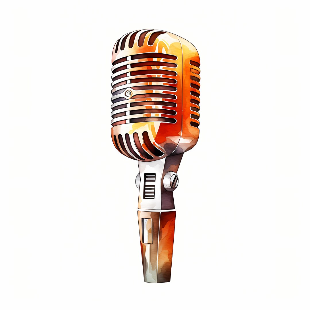 Watercolor Retro Microphone Clipart: Printable JPG Images (commercial ...