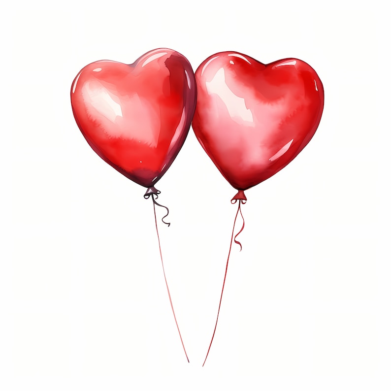 Watercolor Heart Balloons Clipart: Valentine's Day JPG Images (digital ...