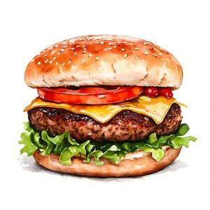 Hamburger Clipart, Burger Images, 10 Watercolor Clip Art, Printable ...