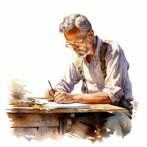 Man Writing Clipart, Writer Images, 10 Watercolor Clip Art, Printable ...