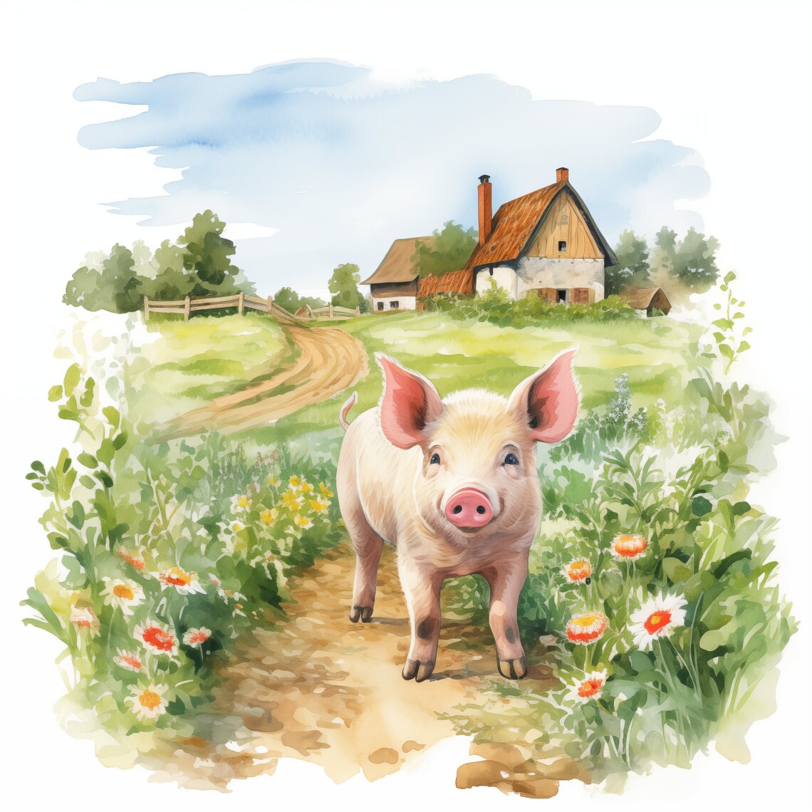 12 Farm Pig Clipart, Pig Clipart, Watercolor Clipart, High Quality Jpgs ...