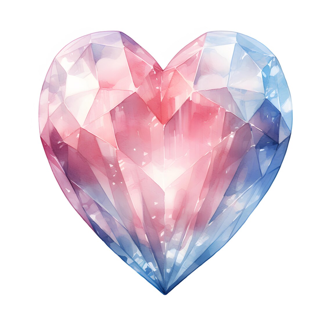 Watercolor Crystal Heart Clipart: Diamond Gemstone Images (JPG Digital ...